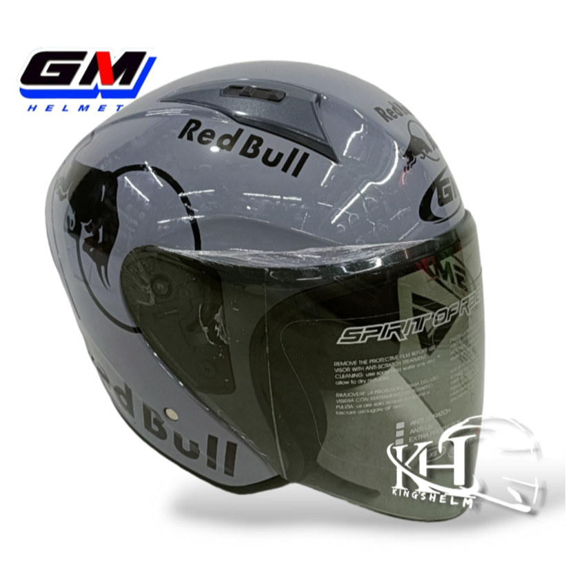 Jual HELM GM G1 SOLID DIM GREY RED BULL VISOR LIGHT SMOKE HALF FACE ...