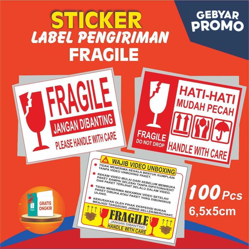 Jual STICKER FRAGILE / STIKER VIDEO UNBOXING 100pcs / LABEL KEMASAN ...