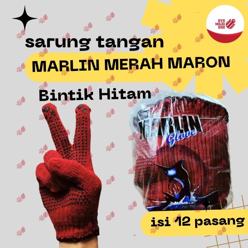 Jual Sarung tangan Marlin Merah Maron bintik hitam isi 12 pasang ...