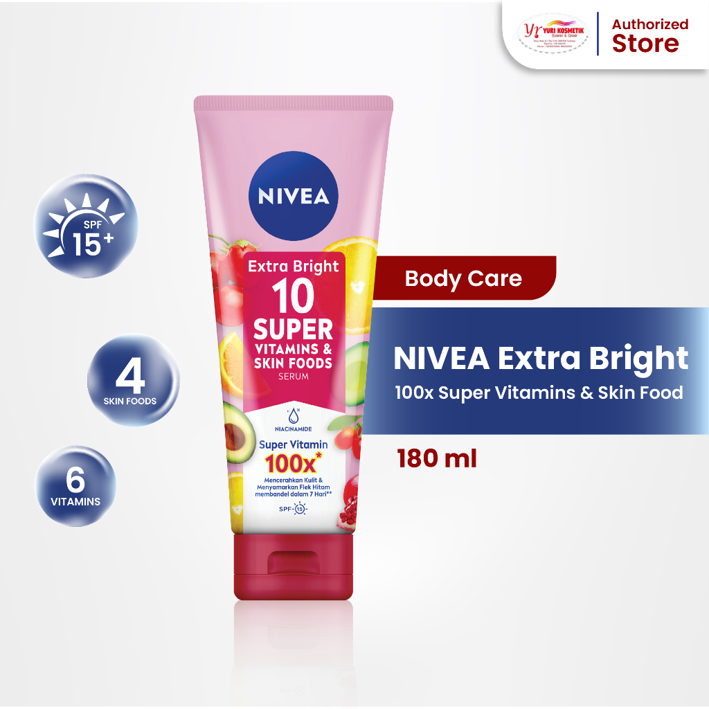 Jual Nivea Extra Bright 100x Super Vitamins & Skin Food Serum 180ML ...