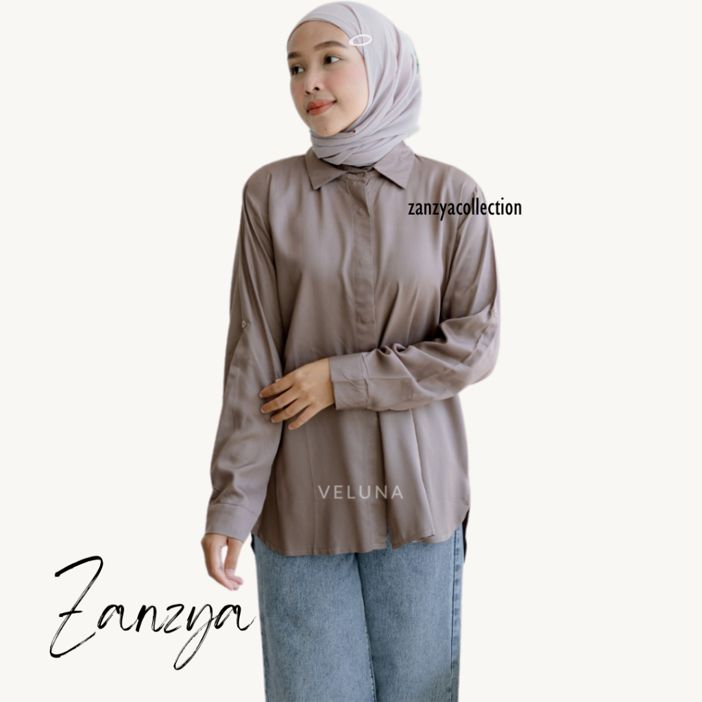 Jual Kemeja Wanita Basic Polos Lengan Panjang Tangan Skoder Atasan ...