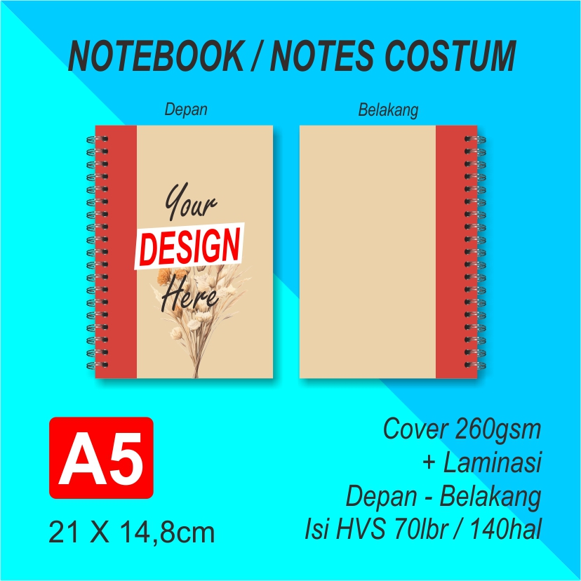 Jual Notebook/notes spiral custom A5 isi 70 lembar garis/polos | Shopee ...