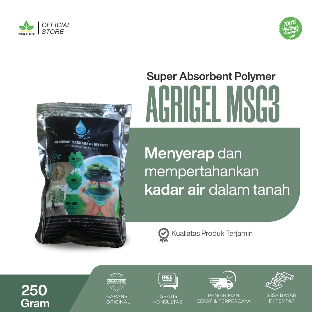 Jual Agrigel MSG 3 Pupuk Hidrogel menyerap air dan pupuk serta nutrisi tanaman sawit - 250 gram ...
