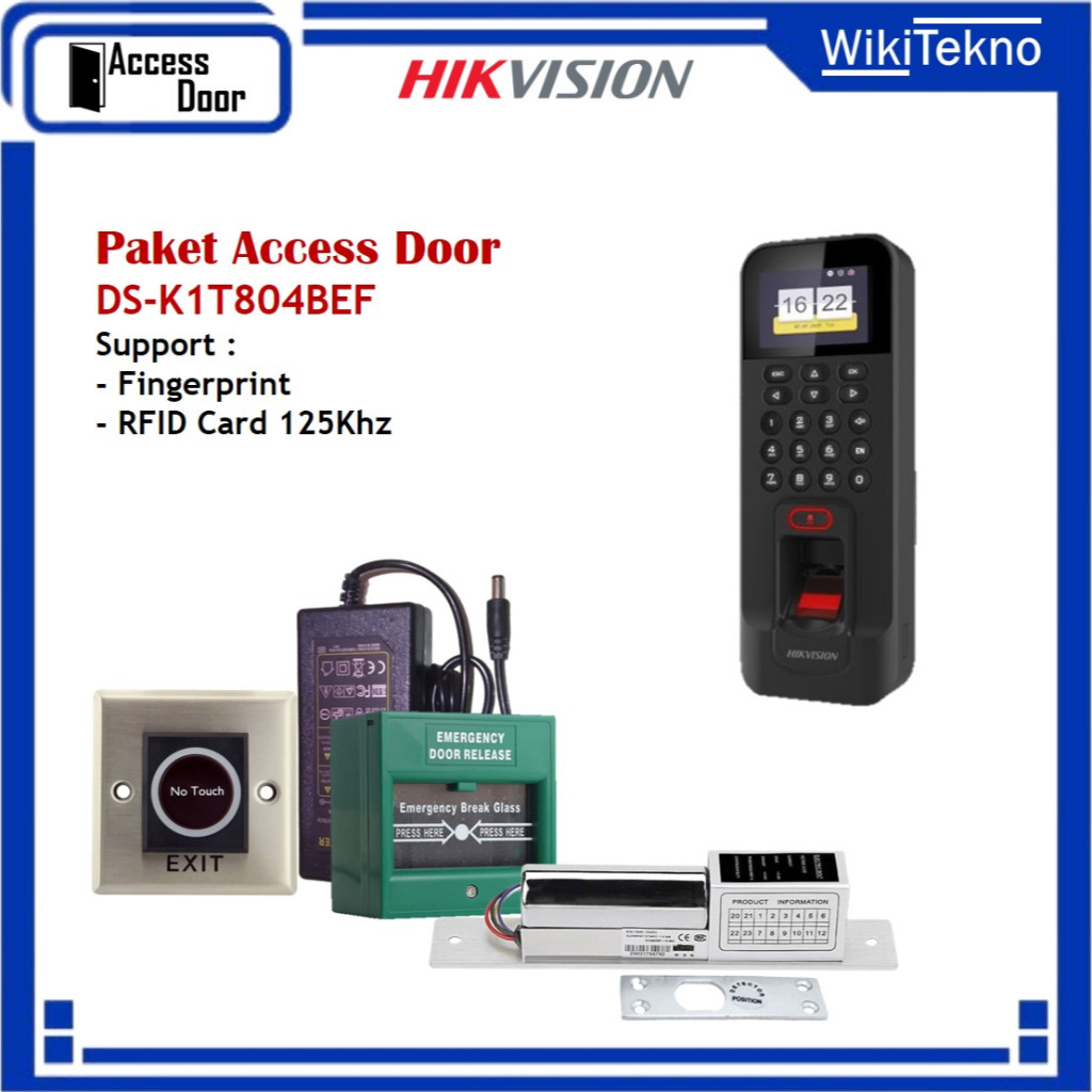 Jual Paket Access Door Lock Hikvision DS-K1T804BEF Fingerprint & Kartu ...