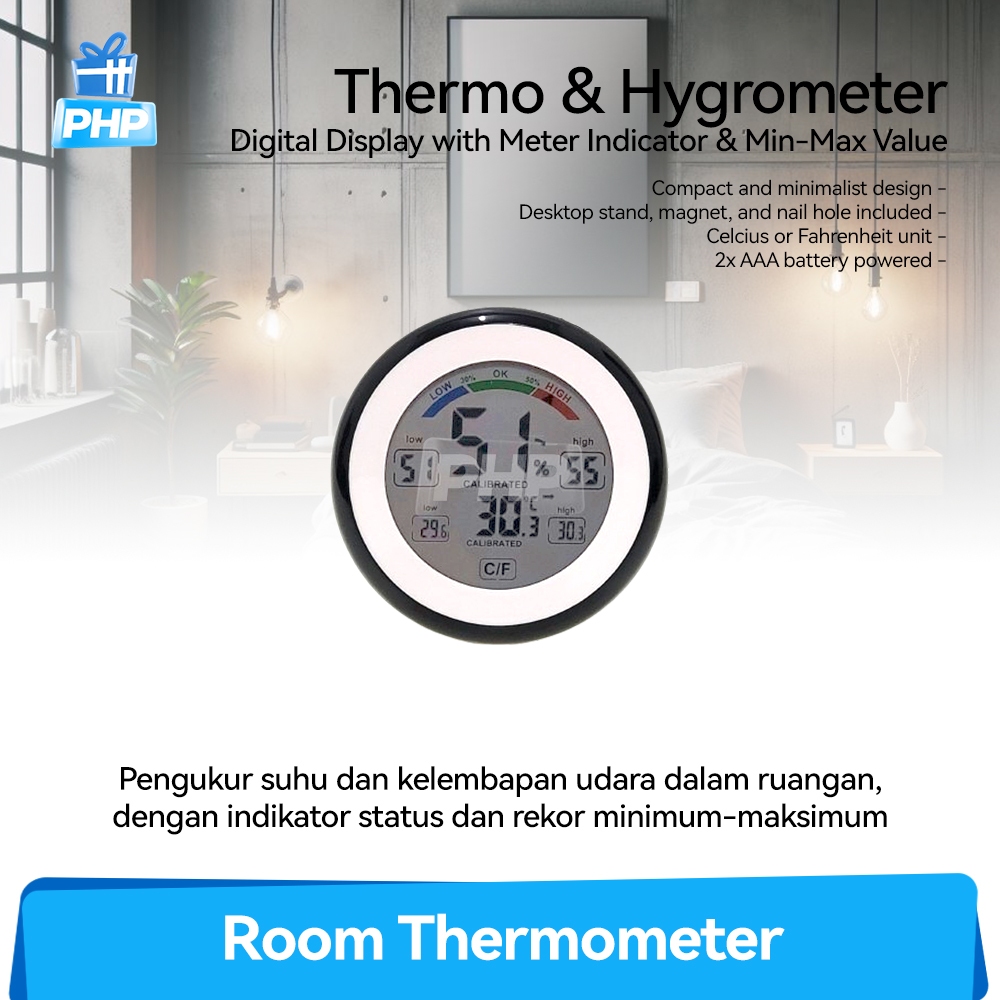 Jual #PHP Digital Thermometer & Hygrometer with Indicator Bar and Min ...