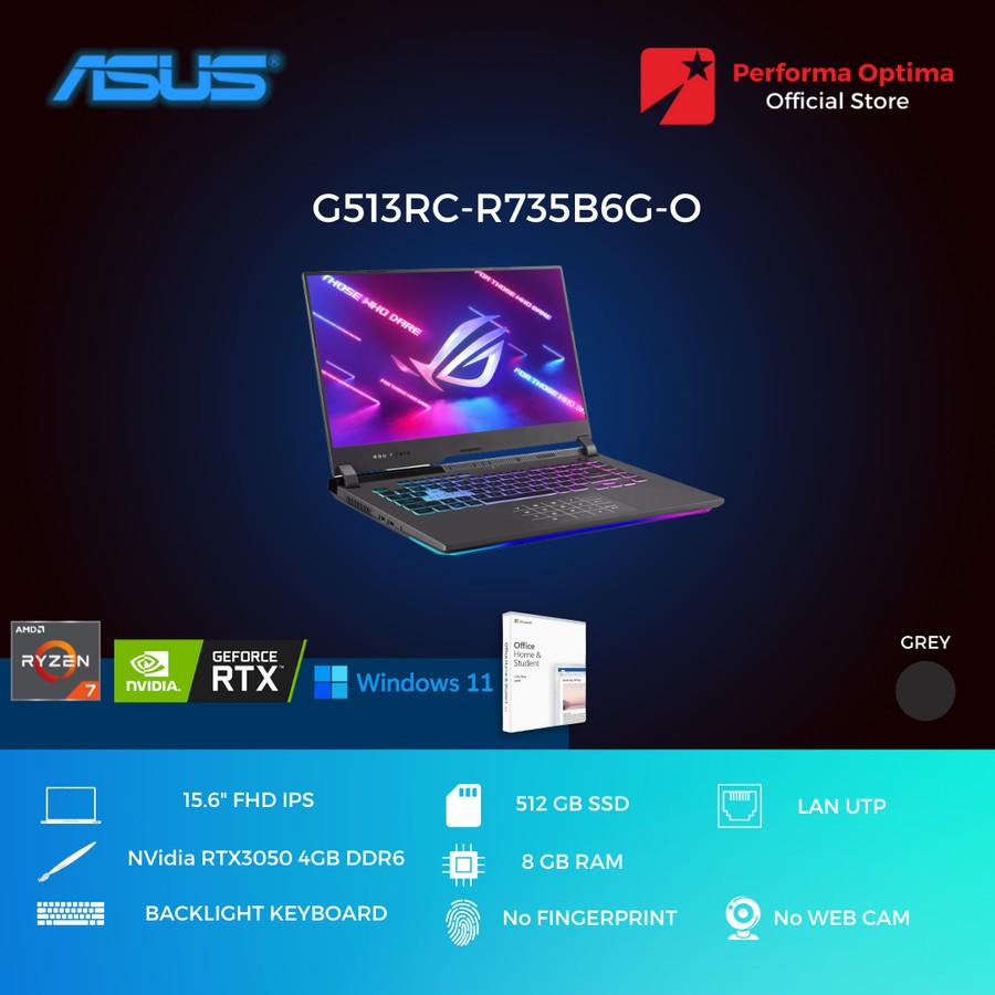 Jual Asus G513RC-R735B6G-O Grey Ryzen 7 6800H Win11 - Strix G | Shopee ...