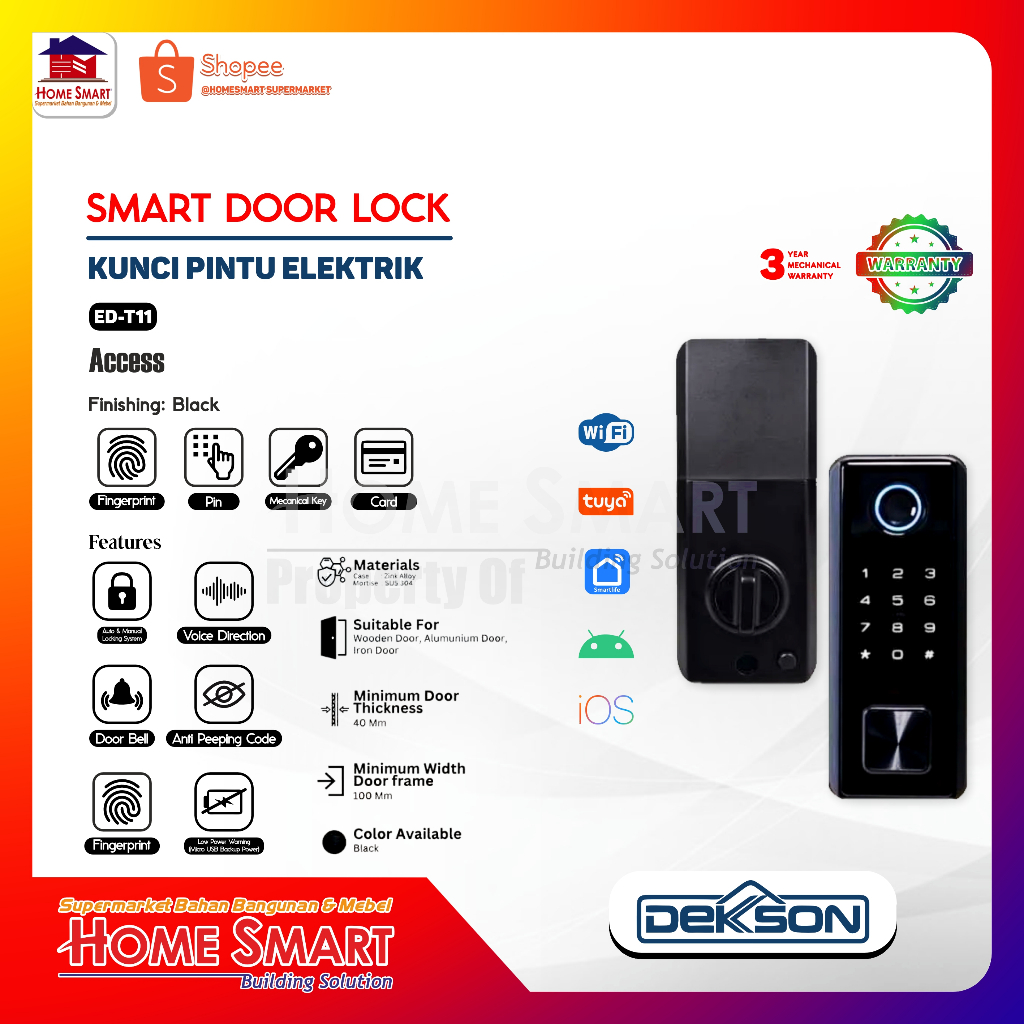 Jual ELECTRONIC DEADLOCK DEKKSON ED T11 BLACK KUNCI PINTU DIGITAL ...