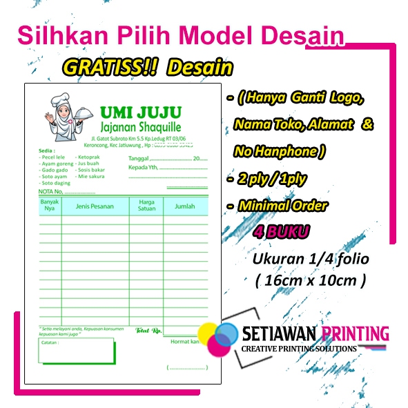 Jual Cetak Nota Warung Nasi Pecel lele Ukuran 1/4 Minimal 4 Buku I ...