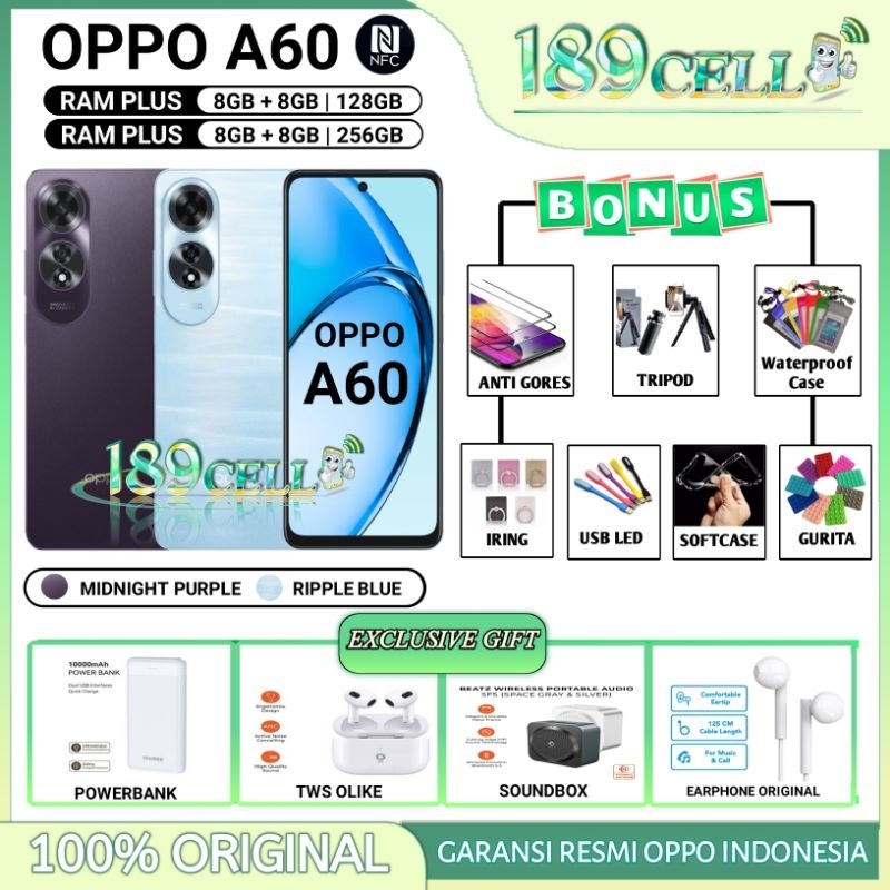 Jual OPPO A60 RAM 8/256 GB | OPPO A 60 RAM 8/128 GB GARANSI RESMI OPPO INDONESIA | Shopee Indonesia