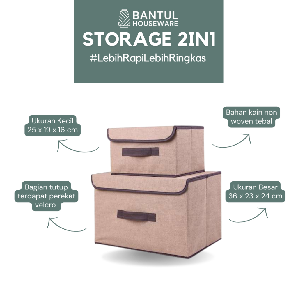 Jual Tempat Penyimpanan Baju Pakaian Storage Box 2in 1 Kain Serbaguna ...