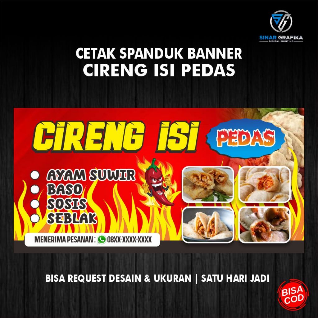 Jual Spanduk/Banner Cireng Isi Pedas, Desain Custom | Satu Hari Jadi ...