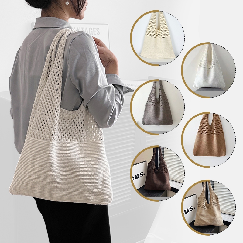 Jual Tas Totebag Wanita Knitted Tote Bag Tas Korea Rajut Besar Pantai ...