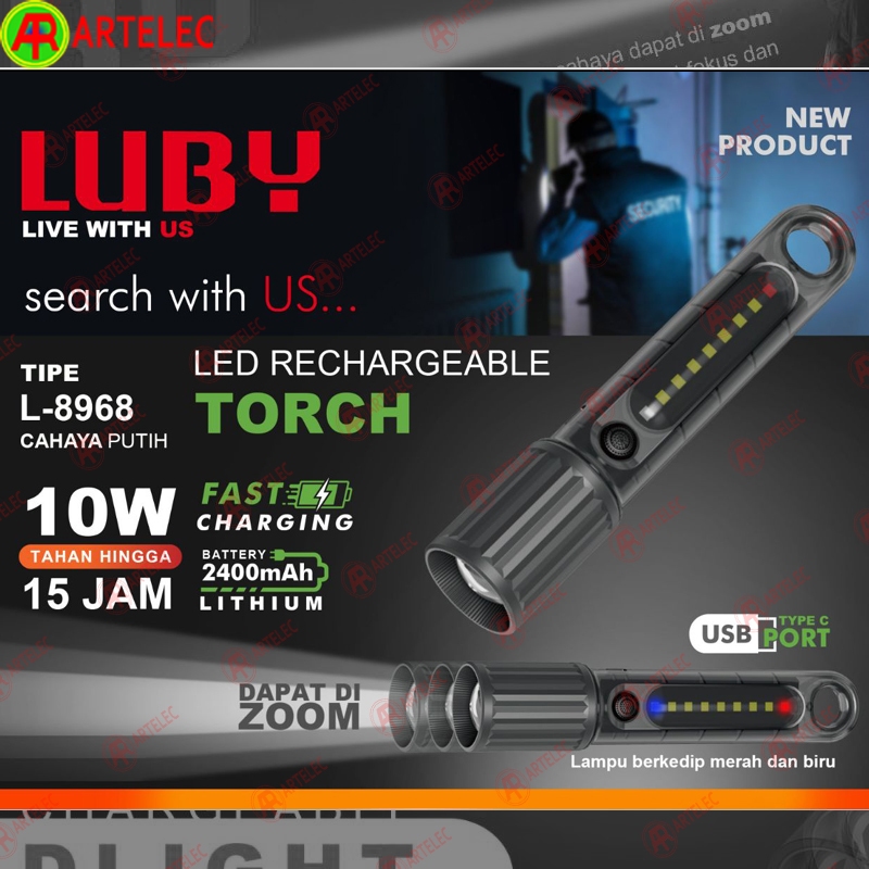 Jual Luby Senter Led Zoom L-8968 | L8968 torch + COB | Shopee Indonesia