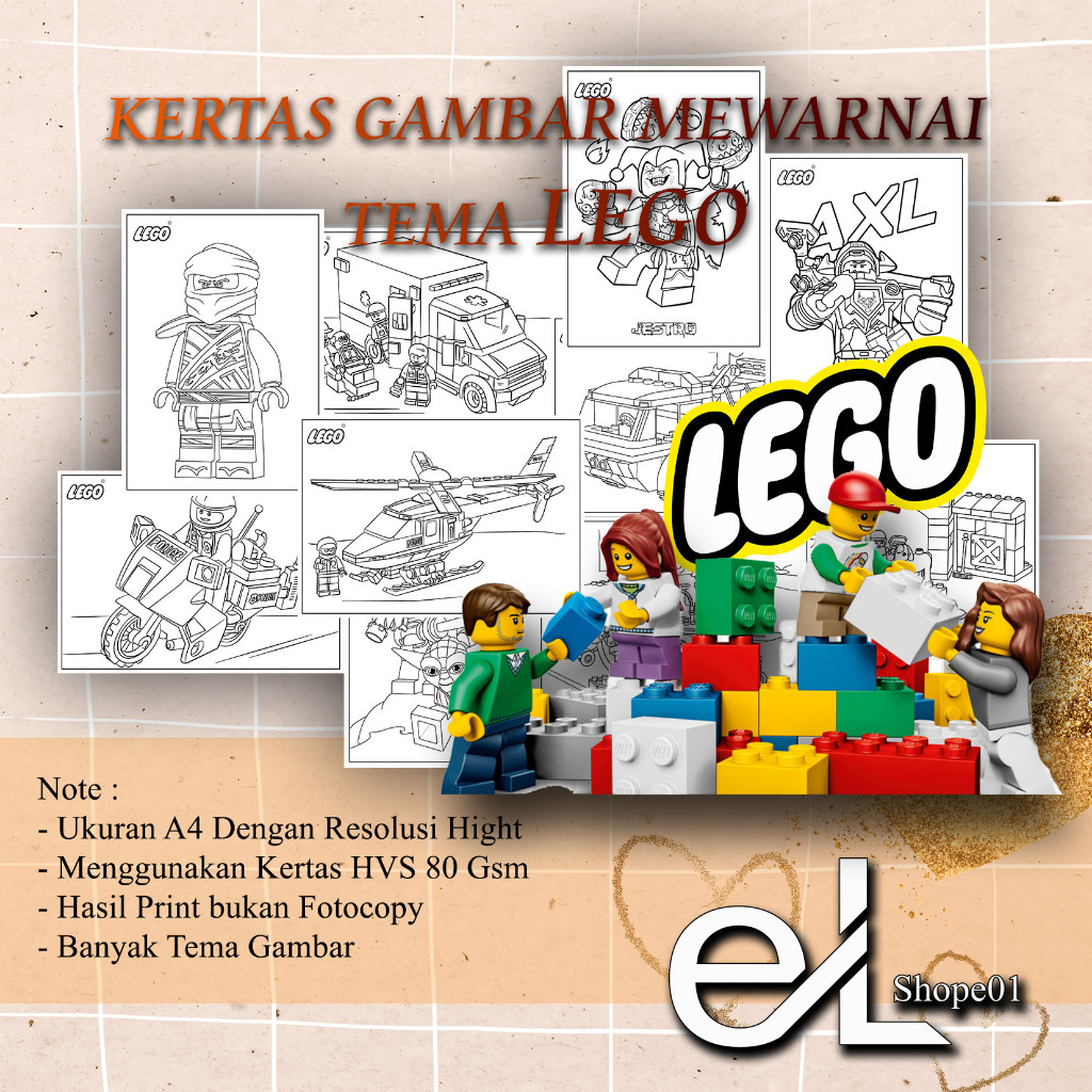 Jual 25 - 50 Kertas Gambar Mewarnai Tema LEGO Hvs 80 Gsm Ukuran A5 / A4 ...