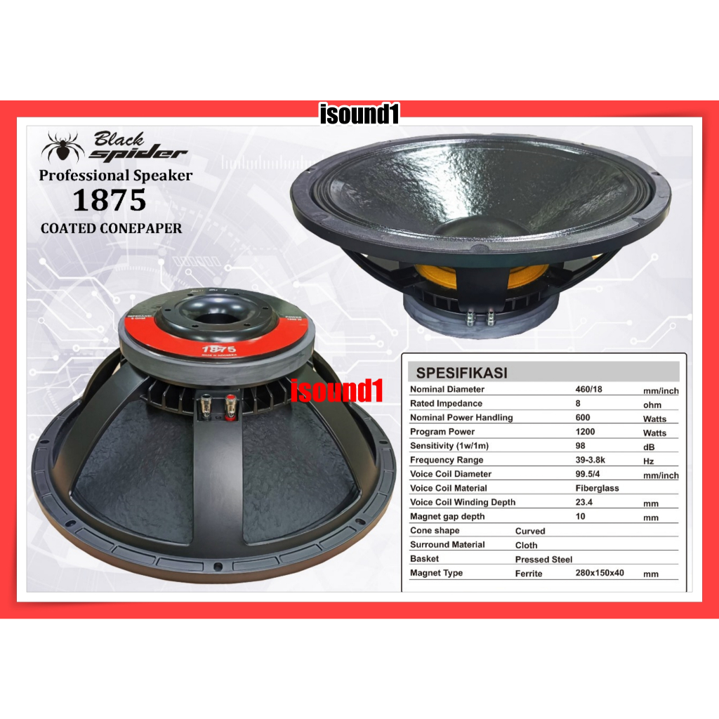 Jual SPEAKER WOOFER KOMPONEN 18 INCH BLACK SPIDER 1875 BLACKSPIDER 18IN ...
