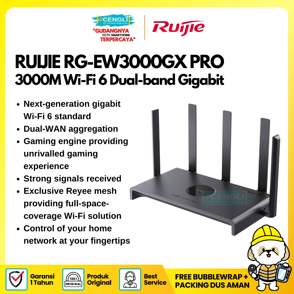 Jual Ruijie RG-EW3000GX PRO Wi-Fi 6 Dual-band Gigabit Gaming Router ...