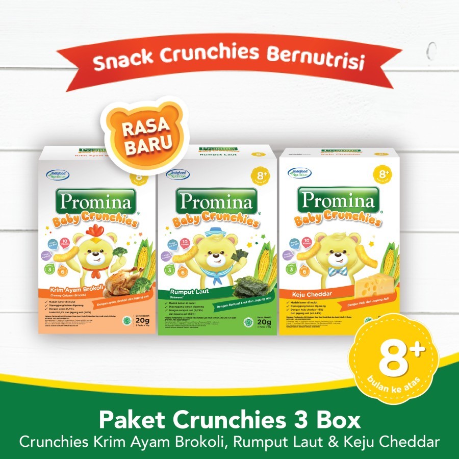 Jual PAKET 3 KOTAK PROMINA BABY CRUNCHIES 20 gr RASA AYAM RUMPUT LAUT ...
