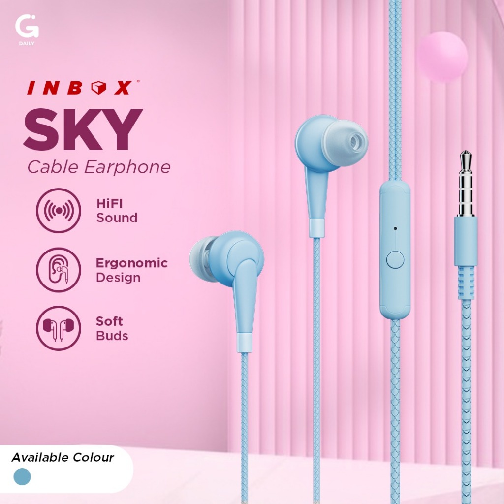 Jual Inbox Wired Earphone Sky Blue Headset dengan Microphone dan Super ...