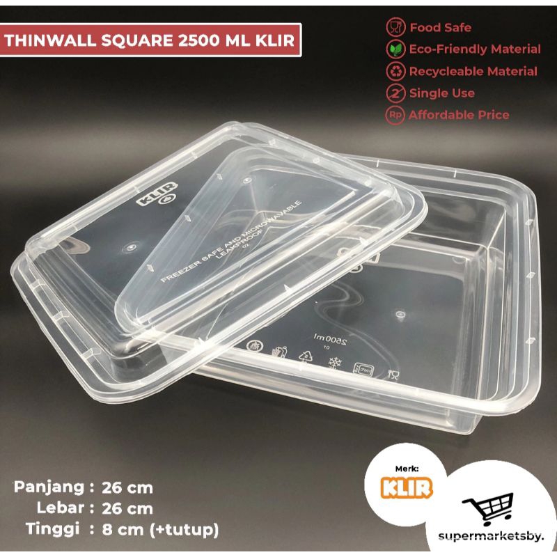 Jual Thinwall Square 2500 ML / Isi 25 Pcs Food Container 2500 ML ...