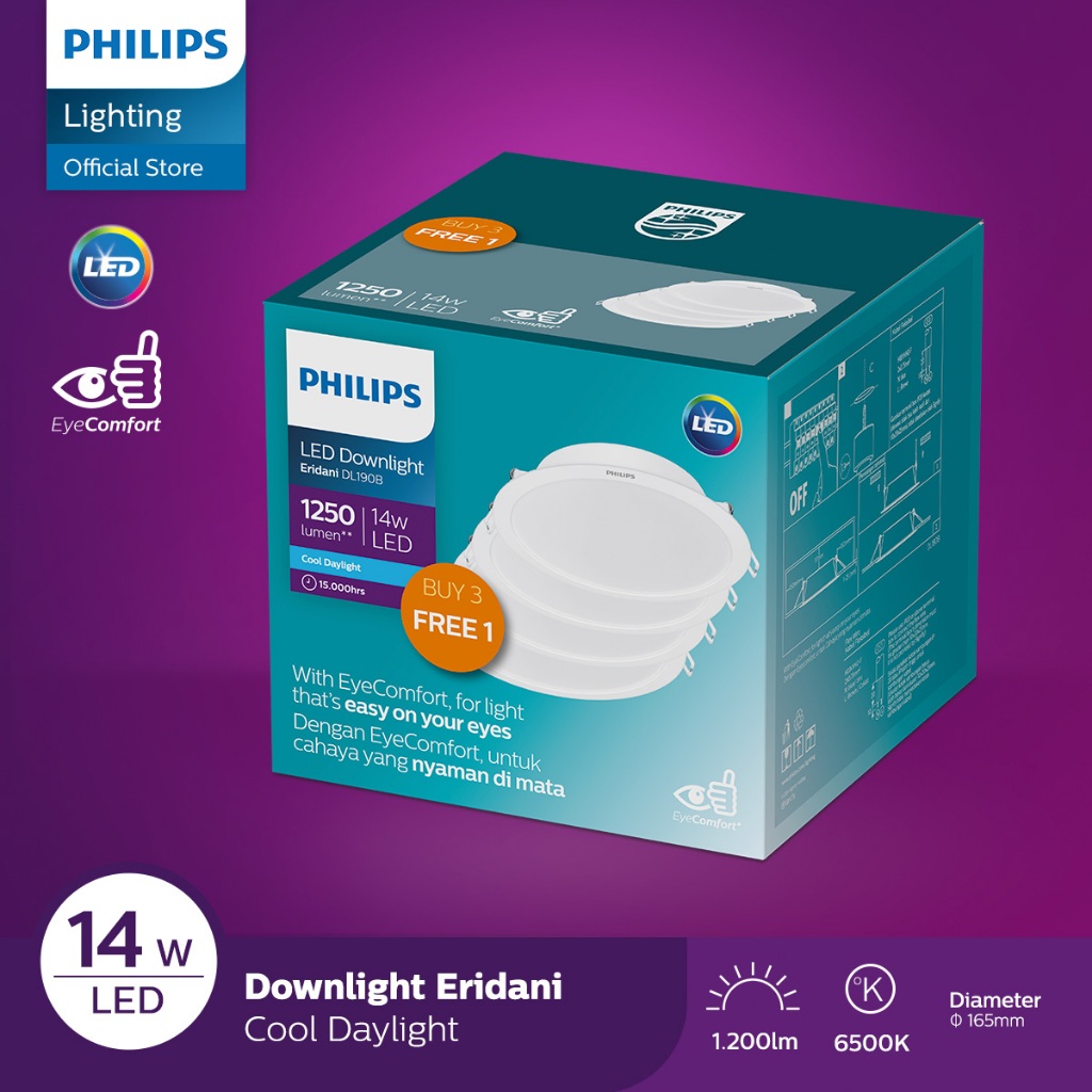 Jual Philips Multipack Downlight Eridani DL190B LED11 D150 14W 865 WH ...