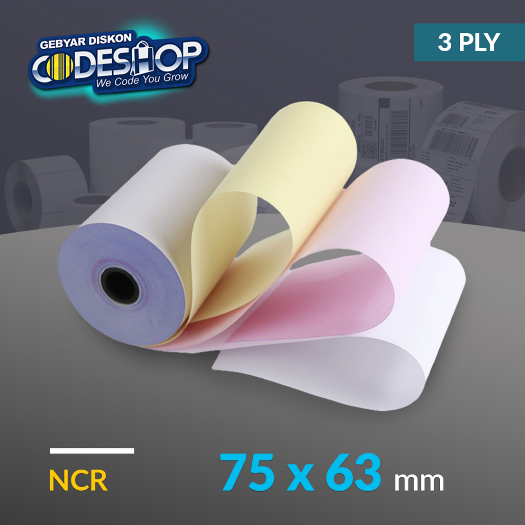 Jual (10 Roll) Codeshop Kertas 3 Ply 75 x 63 mm Struk Kasir NCR Printer ...
