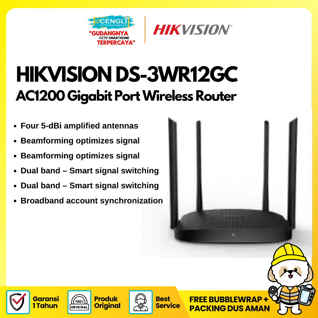 Jual Router Wireless Gigabit Hikvision DS-3WR12GC AC 1200M Gigabit ...