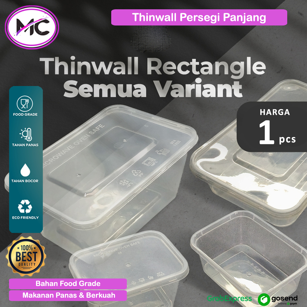 Jual Kotak Makan Plastik Thinwall Rectangle 650ml 750ml 1000ml Tempat ...