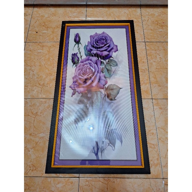 Jual Hiasan dinding lukisan cetak Bunga mawar ungu plus bingkai ukuran ...