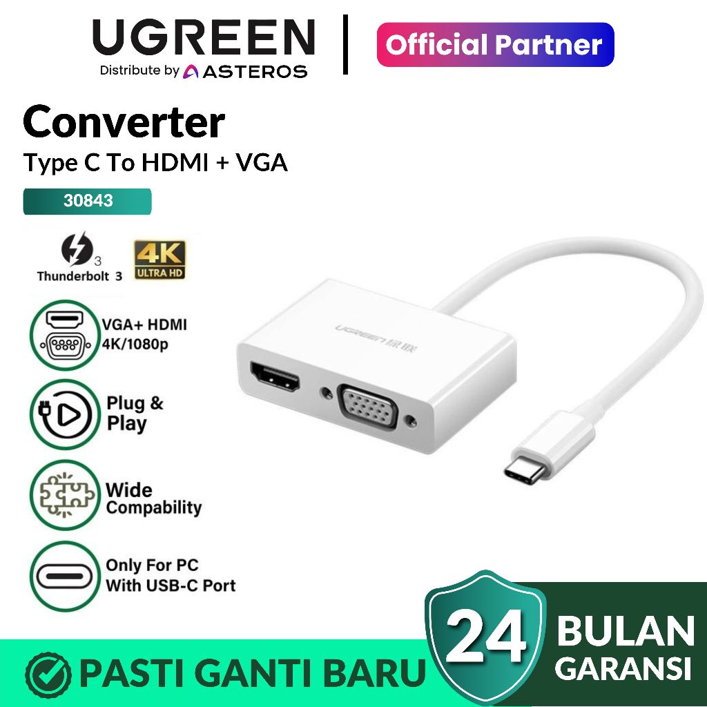 Jual UGREEN Converter USB Type C To HDMI Dan VGA Adapter 2IN1 30843 | Shopee Indonesia