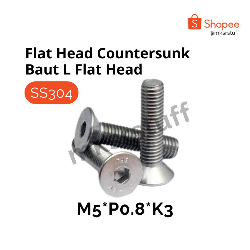Jual M5 - SS304 DIN 7991 Baut L/Flat Head Countersunk Socket Cap Screw Stainless Steel 304 ...