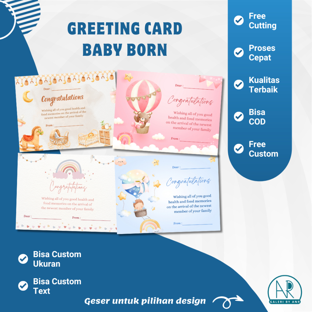 Jual D54 Greeting Card Baby Born Custom | kartu ucapan kelahiran bayi welcome baby kartu terima ...