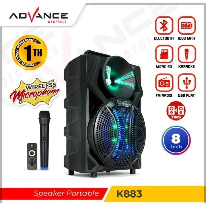 Jual Speaker Advance K883 Speaker Bluetooth Portable K-883 8 Inch Plus Mic Wireless Speaker ...
