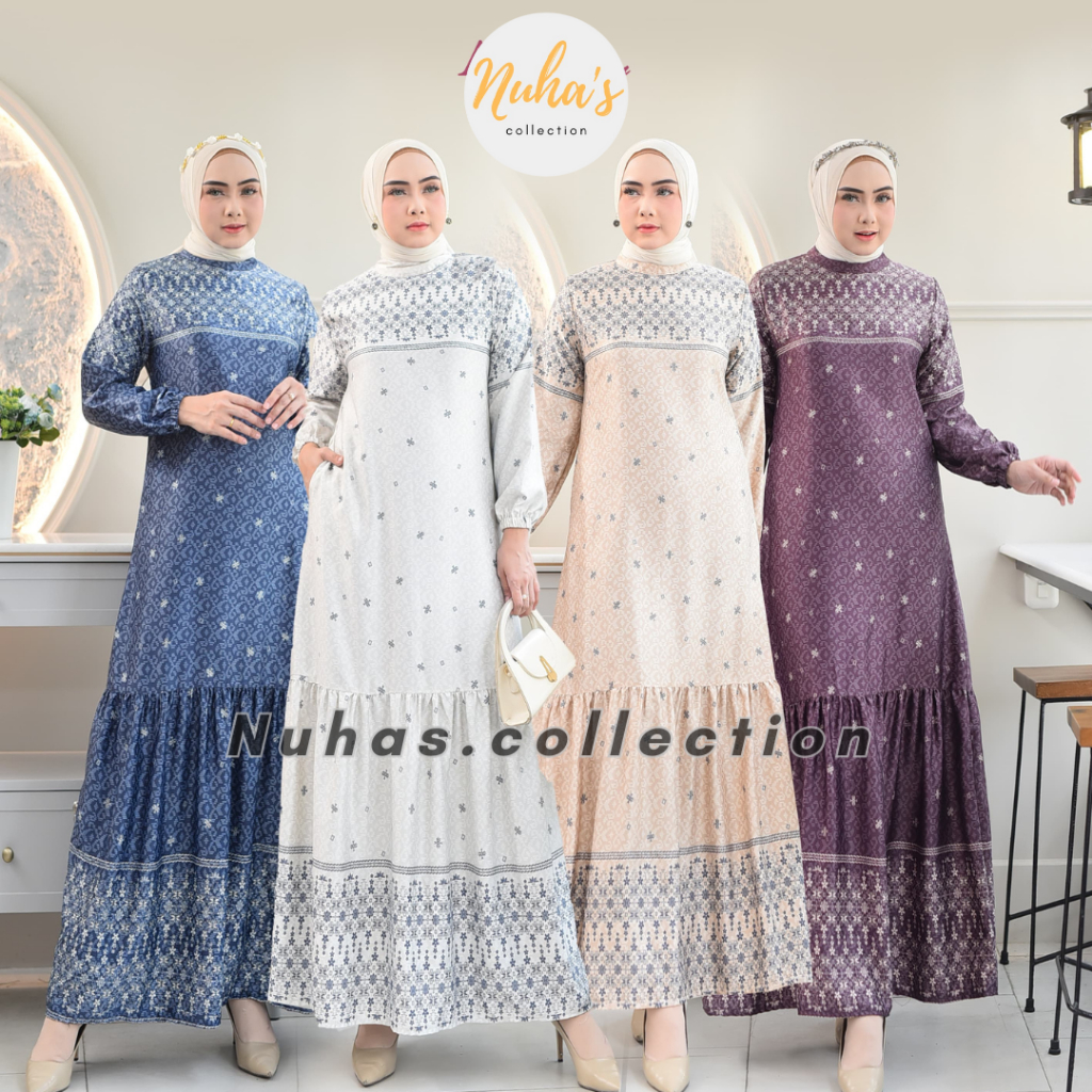 Jual NUHAS - ALMEIRA DRESS️ Gamis Syari Motif Elegan Bahan Silk Premium ...