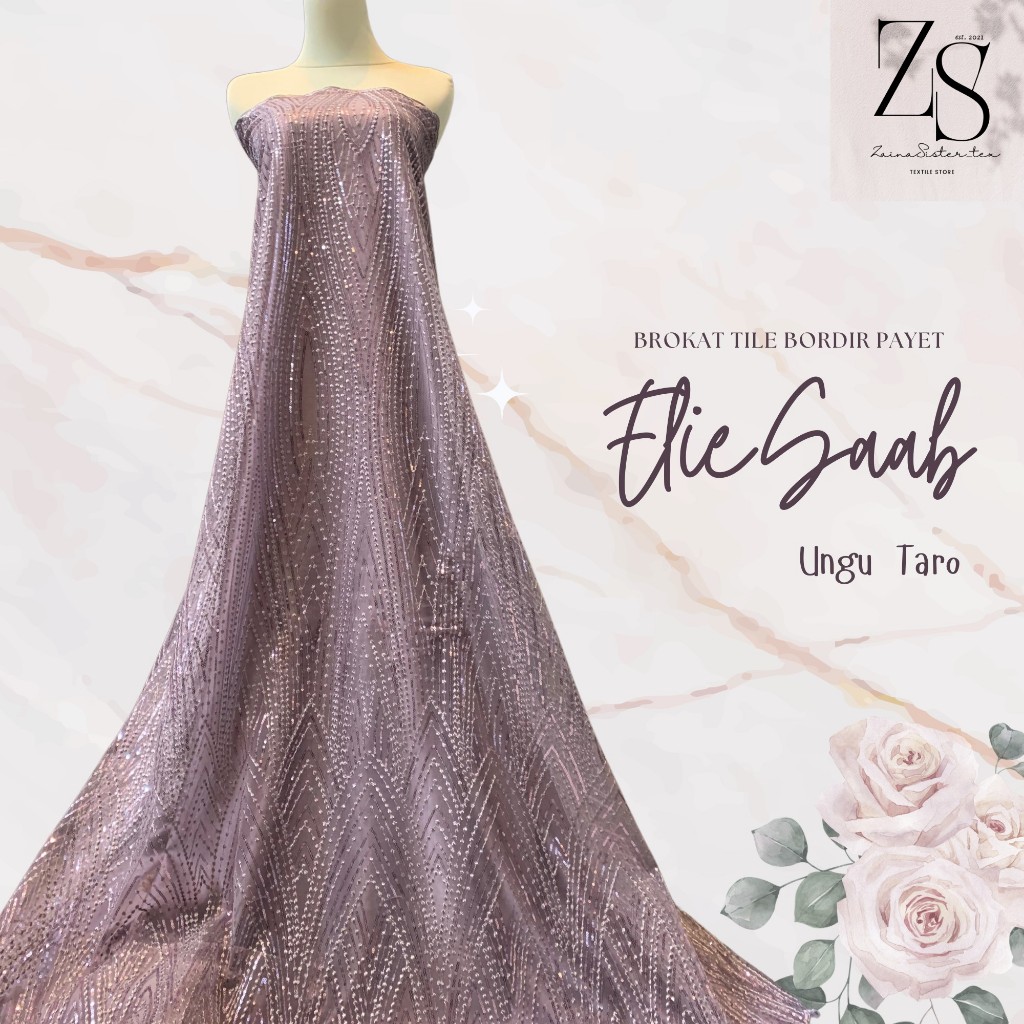 Jual Bahan Kain Brokat Tile Payet Sequin Motif Salur Eliesaab Warna ...