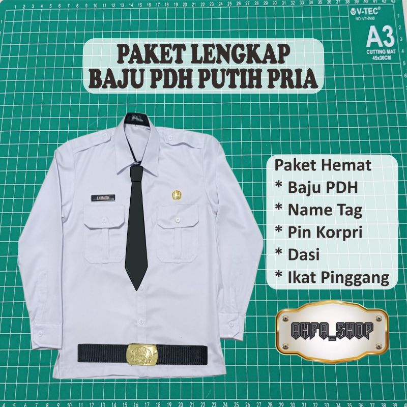 Jual Paket Lengkap Baju PDH Putih Pria(Baju, Nametag, Pin Korpri, Dasi ...