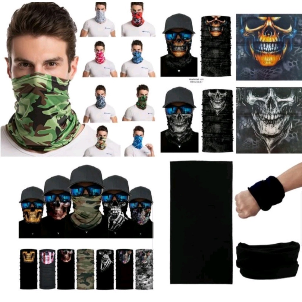 Jual Masker Buff Bandana Hitam Motif Tengkorak Motif Loreng Untuk Laki ...