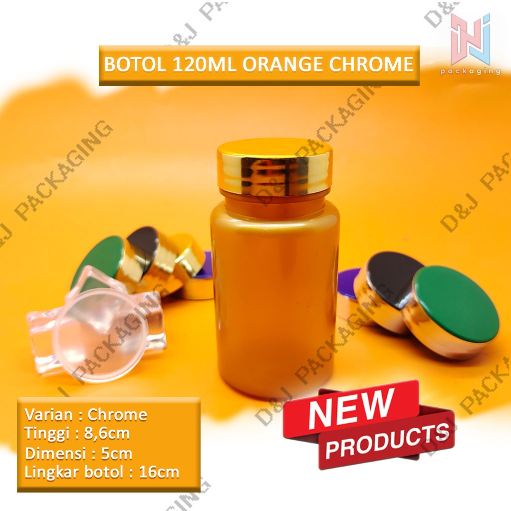 Jual Botol Kapsul Orange 120ML Tutup Chrome All Varian / Botol Herbal ...