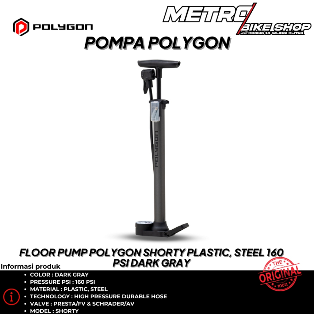 Jual Pompa sepeda Polygon Shorty dual head 160 PSI AV/FV pompa ban ...