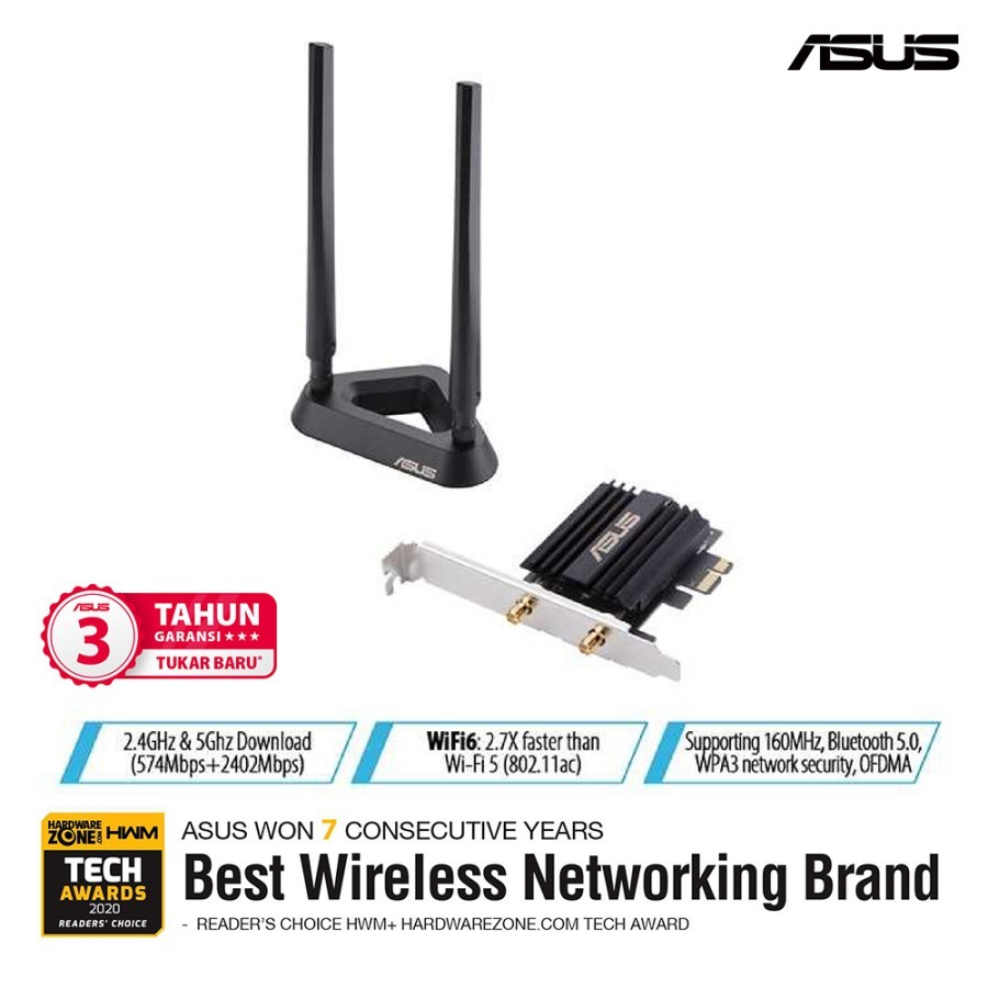 Jual ASUS PCE-AX58BT Dual Band AX3000 PCI-E WiFi 6 Adapter with 2 ...