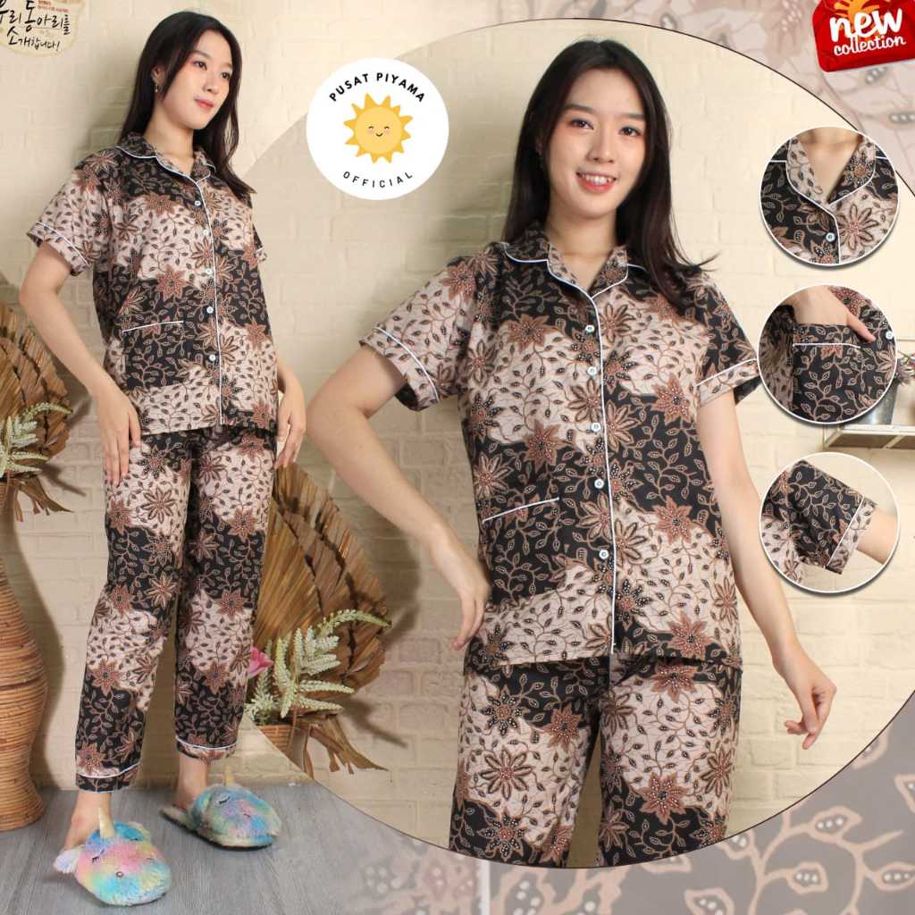 Jual Piyama Cewek Baju Tidur Batik Lengan Pendek Setelan Wanita Kekinian set pajamas | Shopee ...