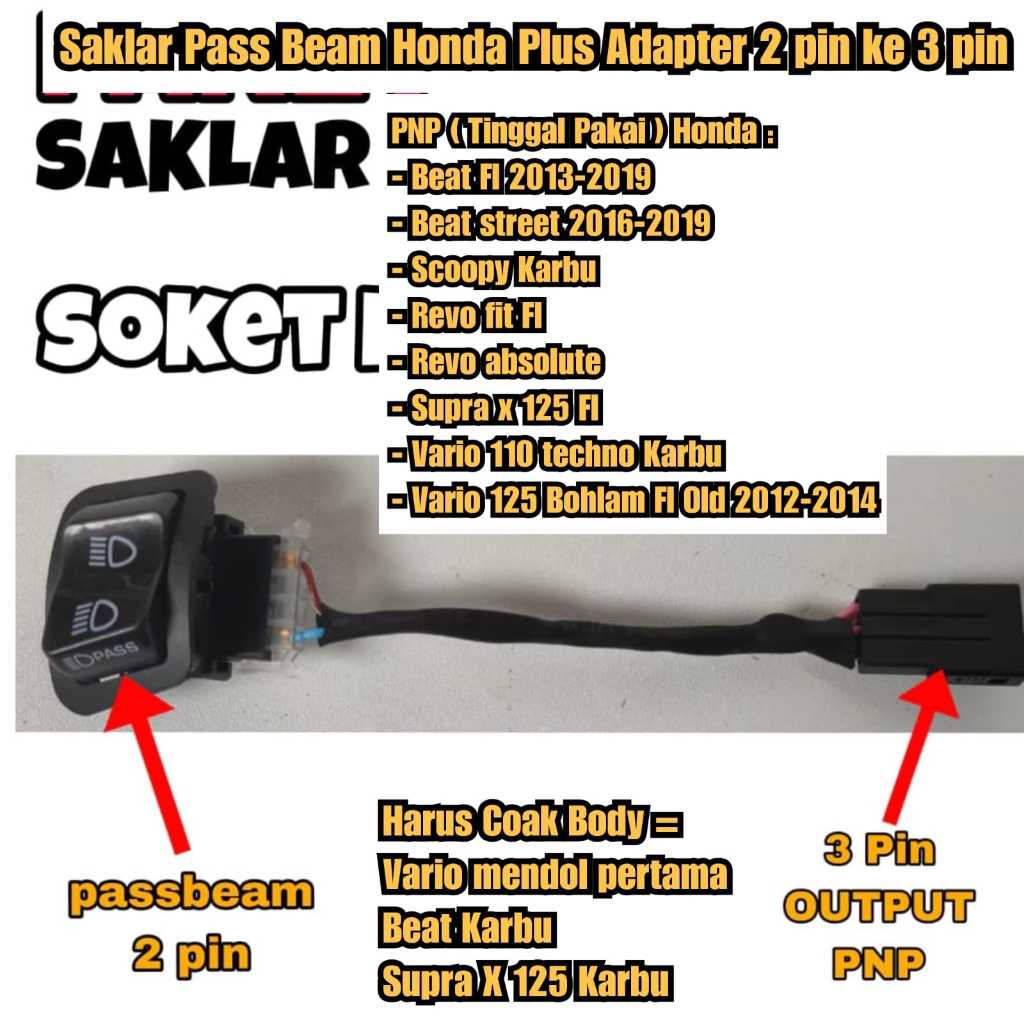 Jual Saklar pass beam beat fi Vario 125 lama bohlam plus adapter 2 pin ...