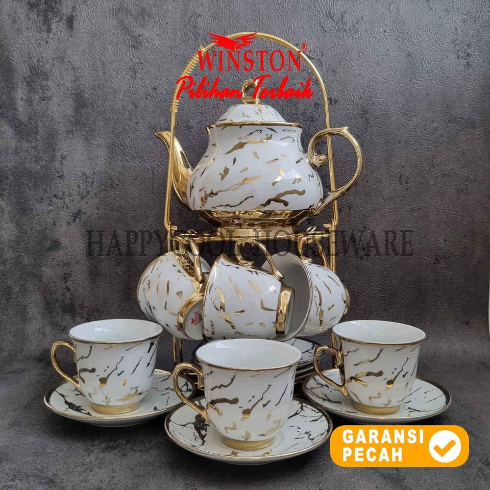 Jual WINSTON 1set Marmer Emas Glossy Tea Pot Rak Teko Cangkir Tatakan ...