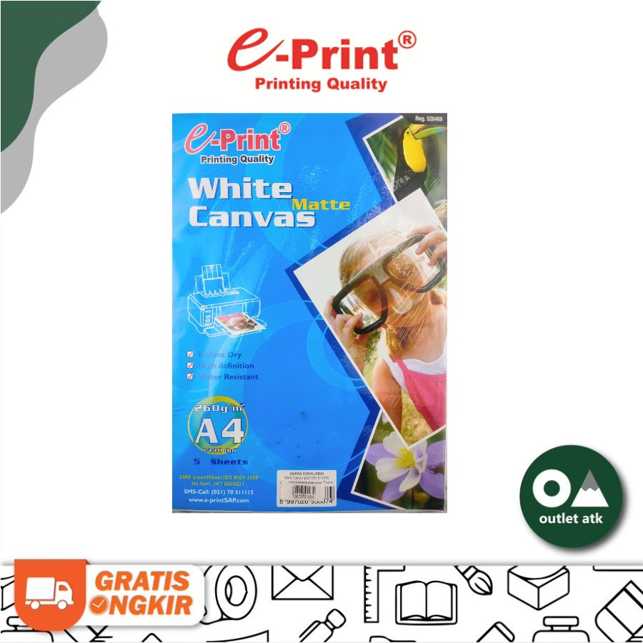 Jual E-Print White Canvas Matte A4 260gsm - Kertas Kanvas isi 5 ...
