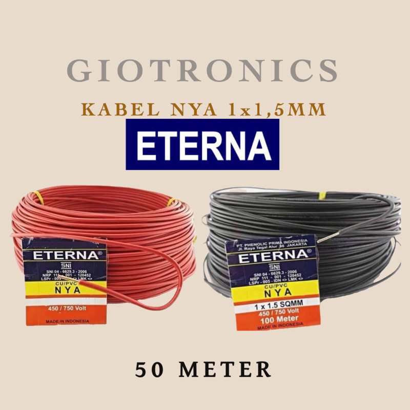 Jual KABEL NYA ETERNA 1x1,5MM 50 METER MERAH / HITAM KAWAT MURNI TEMBAGA | Shopee Indonesia