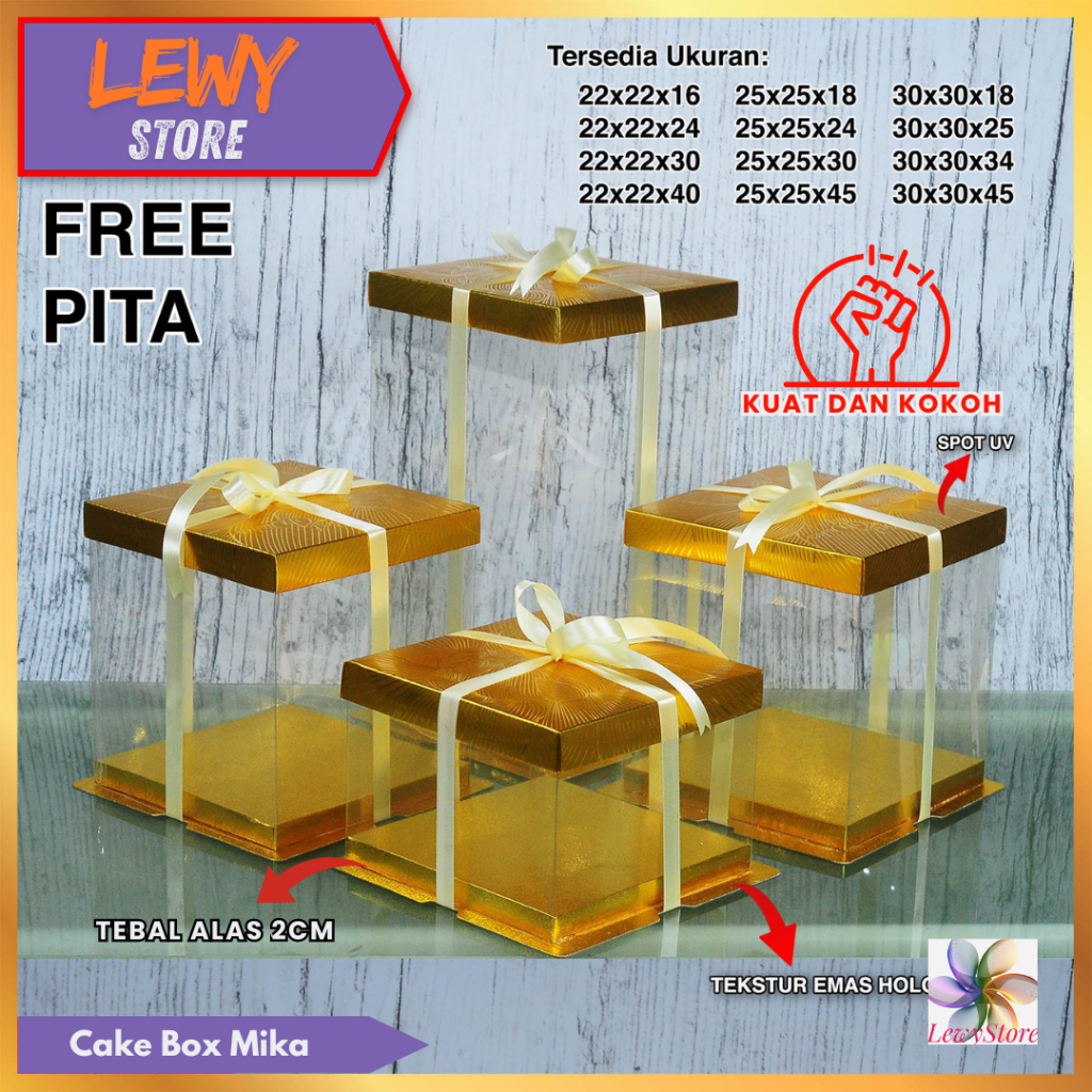 Jual Cake Box Mika Dus Kue Kotak Kue Transparant 30x30 cm Tutup Warna ...
