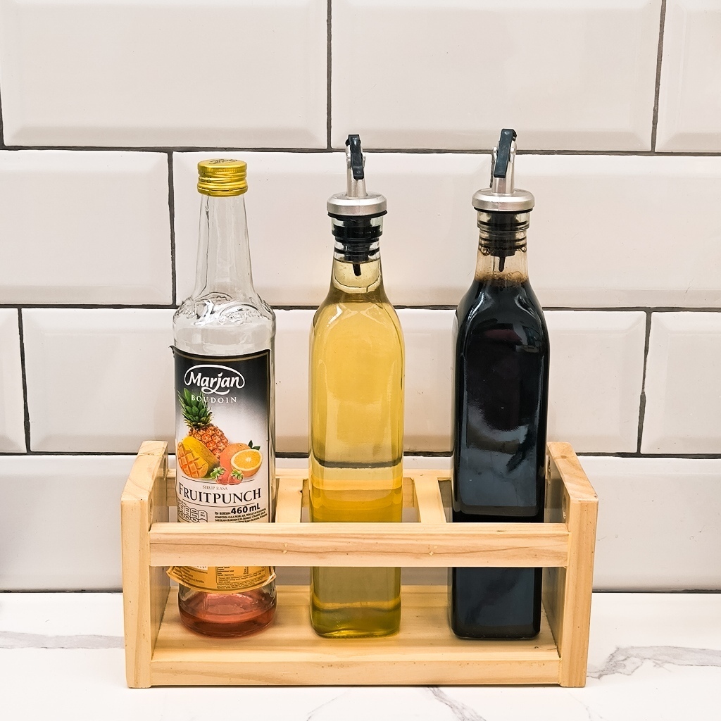 Jual Rak Botol Kayu Isi 3 / Tempat Botol Dapur Minyak Holder Kayu Jati ...