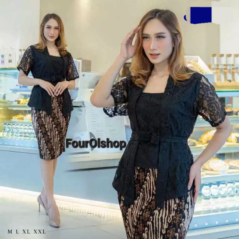 Jual Setelan Kebaya Brokat Kutu Baru Lengan Pendek Set Rok Pendek/kebaya kutu Baru/Kebaya Modern ...