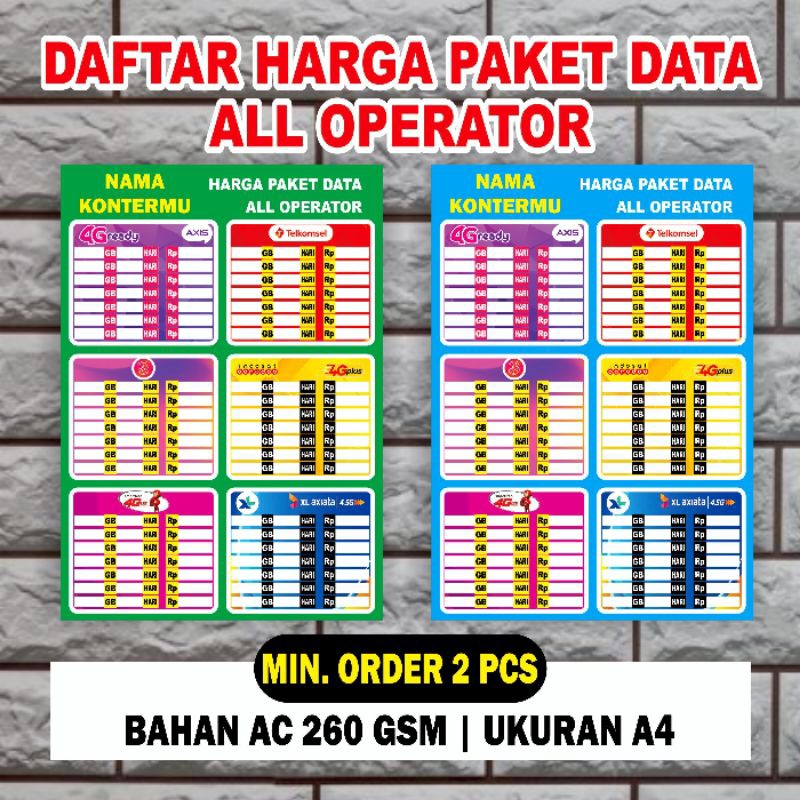Jual Daftar harga konter/daftar harga kuota/daftar harga paket data ...