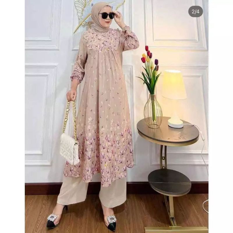 Jual One Set Long Tunik // Setelan Tunik Rayon Premium Mix Crinkle ...