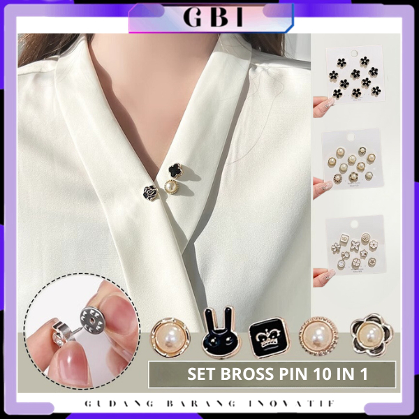 Jual GBI Kancing Dapat Dilepas Set Bros Pin 10 In 1 Motif Bunga Bintang ...
